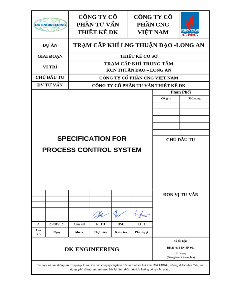 DK21 018 in SP 001 Rev.a Specification for Process Control System | PDF | Input/Output ...