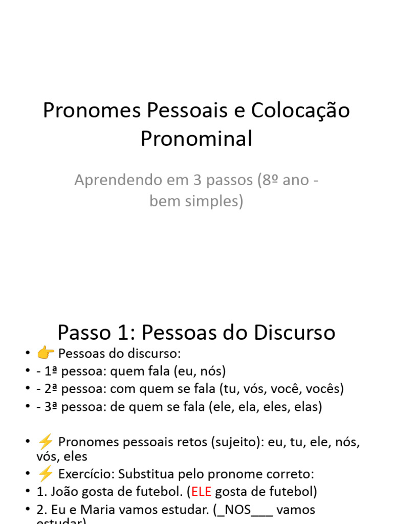 Pronomes_Pessoais_8ano.pptx (1) | PDF | Unidades semânticas | Morfologia linguística