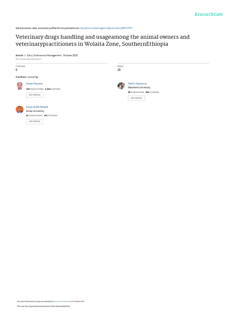Veterinarydrugshandlingandusageamongtheanimalownersandveterinarypractitionersin Wolaita Zone ...