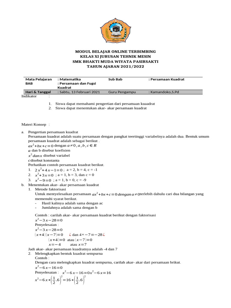 Modul Belajar Online MTK 1 | PDF