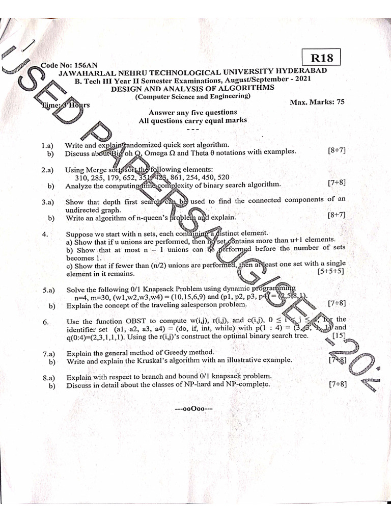 Daa Previous Year Question Papers | PDF
