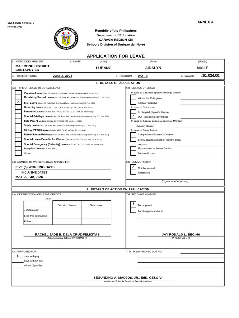 2024 New Leave Form 6 Shared | PDF | Parental Leave | Sick Leave