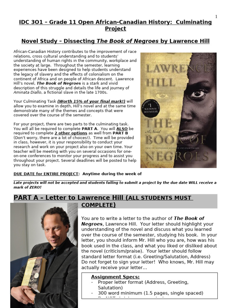 Grade 11 Project on The Book of Negroes | PDF | Recipe | Cookbooks