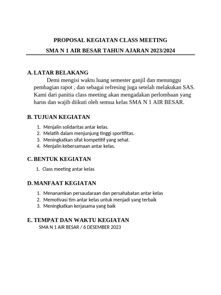 Proposal Class Meeting SMA N 1 Air Besar | PDF