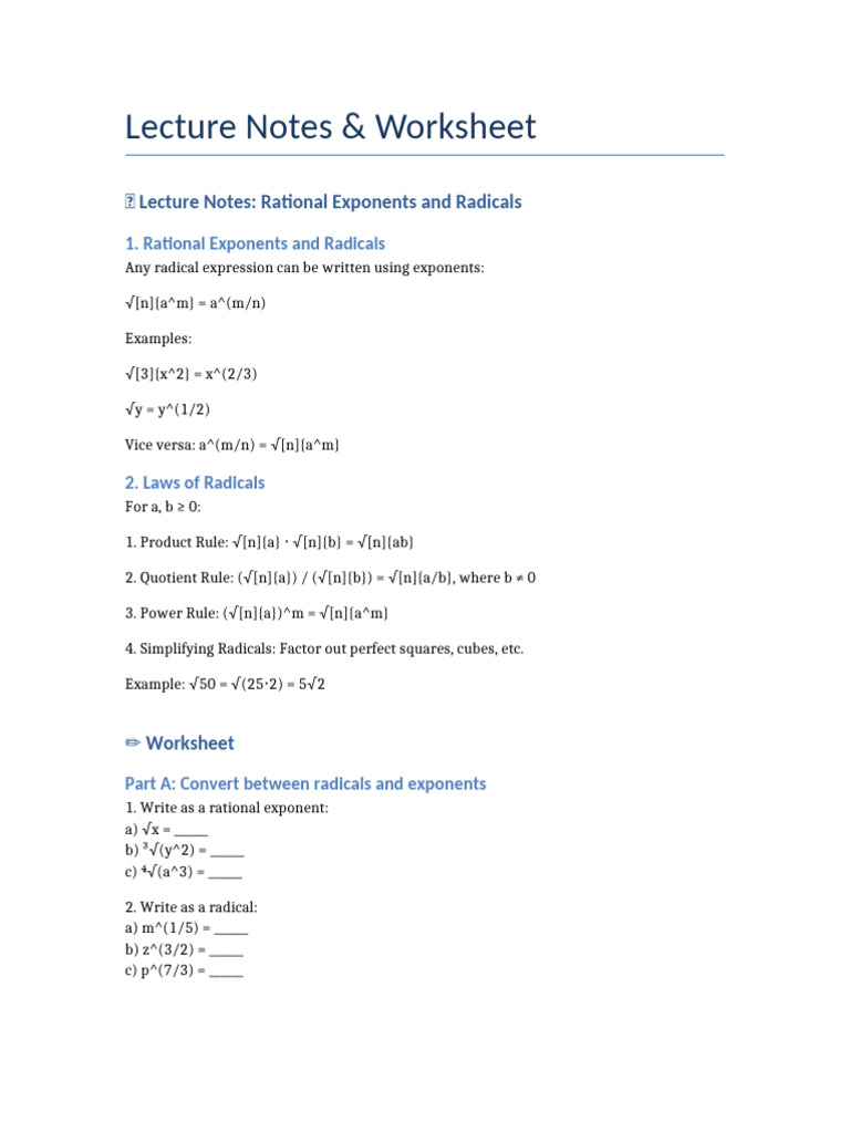 Rational Exponents and Radicals Guide | PDF