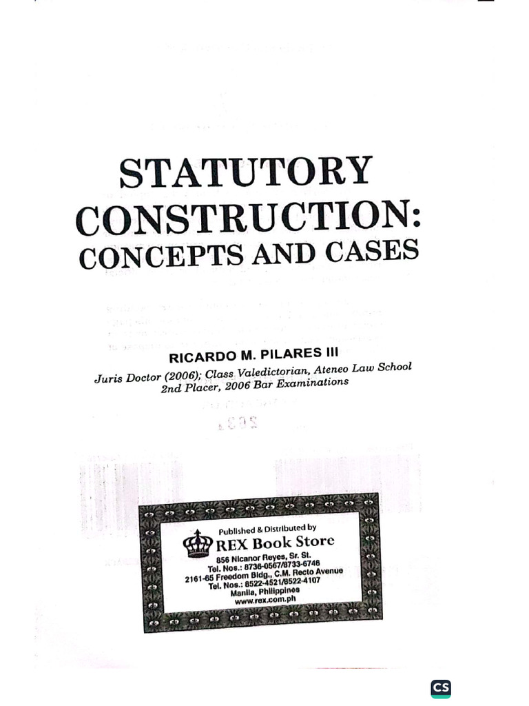 Statutory Construction by Pilares - Chapters I - III | PDF