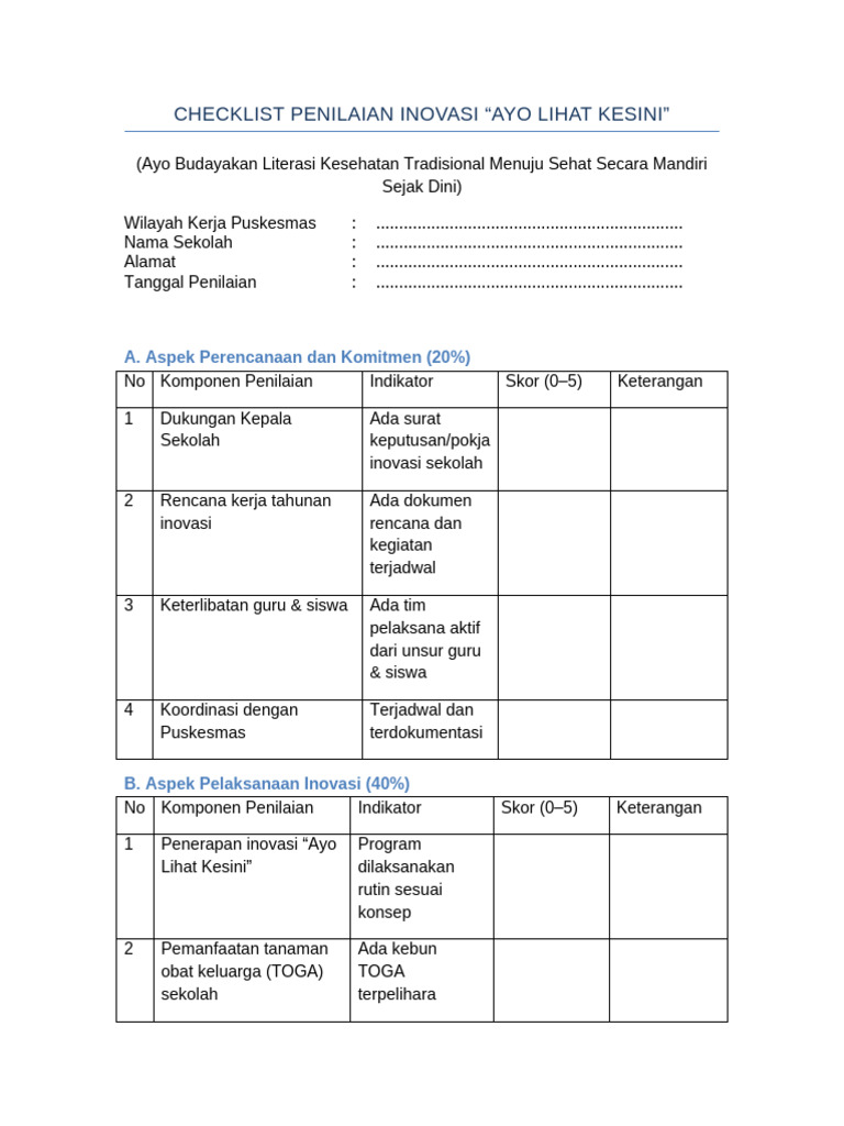 Checklist Penilaian Ayo Lihat Kesini(1) | PDF