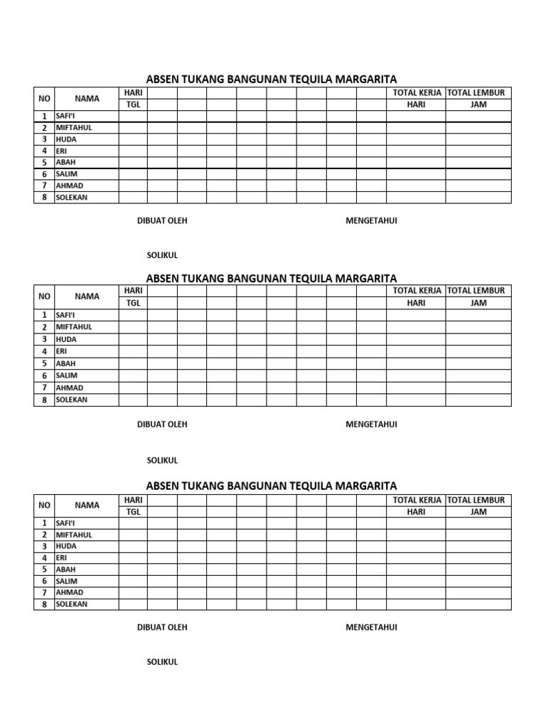 Absen Tukan Tequila | PDF
