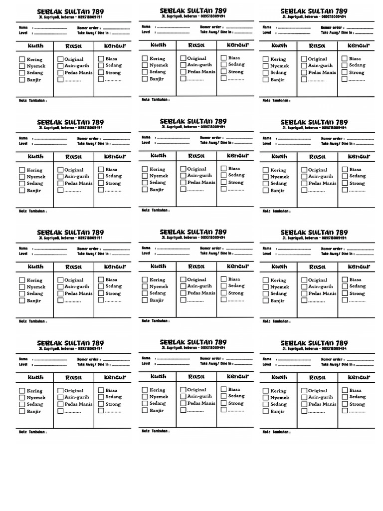 Seblak Sultan Tulisan Order | PDF