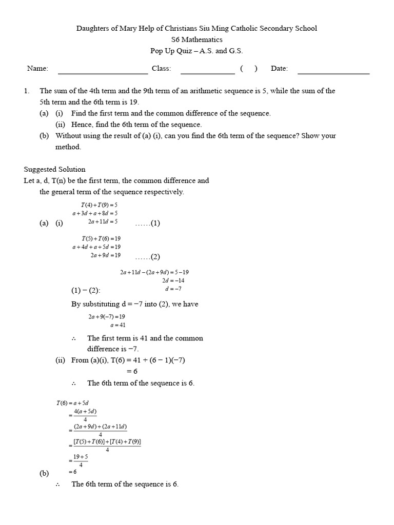 S6 Mathematics Pop Up Quiz Solutions | PDF | Mathematical Objects ...