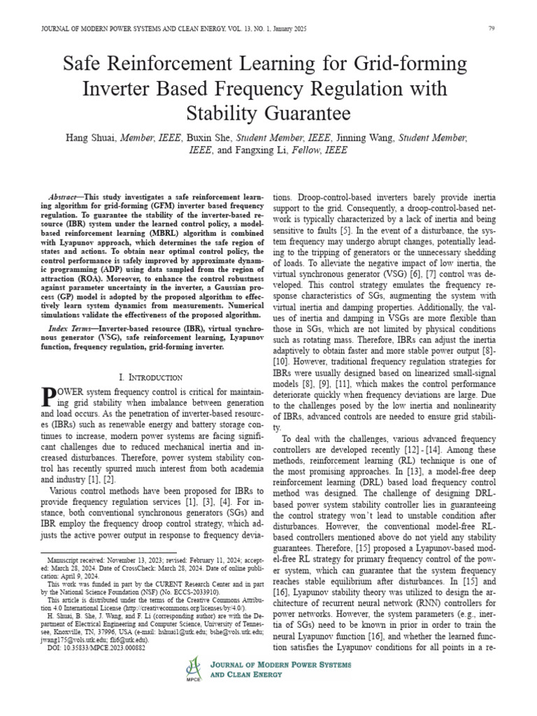 Safe Reinforcement Learning For Grid-Forming Inverter Based Frequency Regulation With Stability ...
