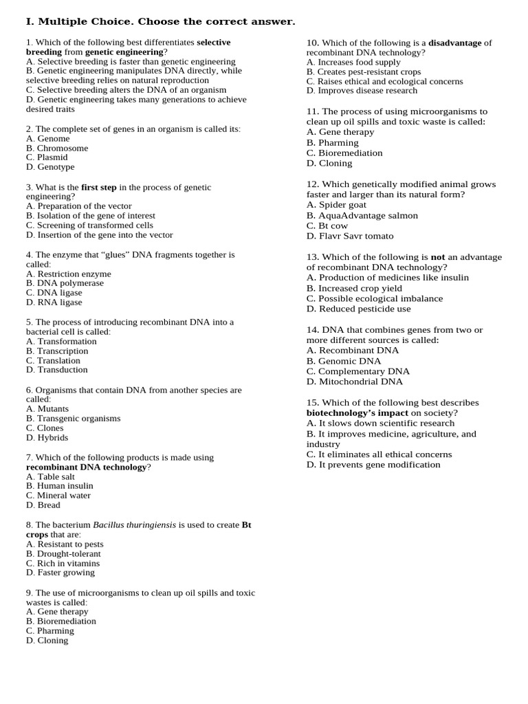 Quiz | PDF | Genetic Engineering | Molecular Cloning