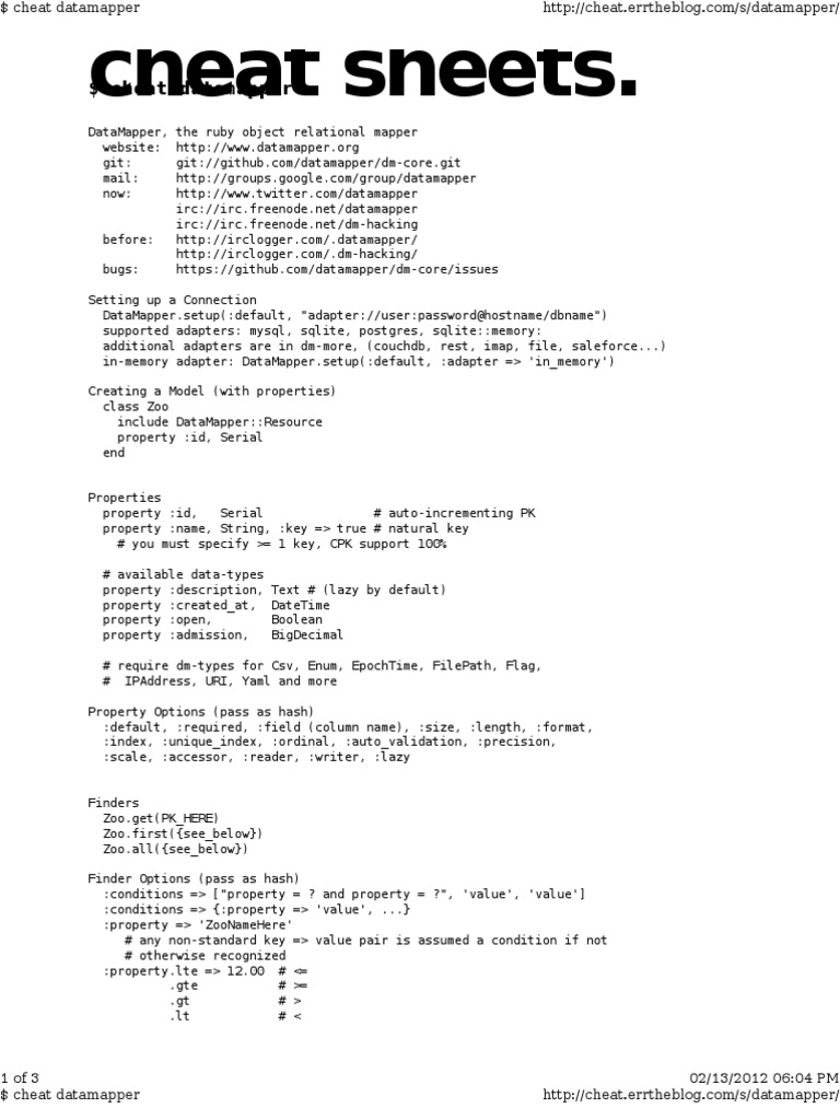 Data Mapper Cheatsheet | PDF | Computer Data | Computing
