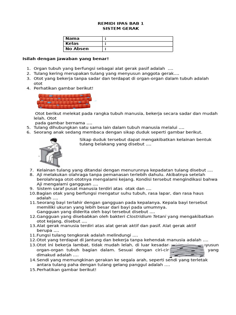 Soal Remidi Sistem Gerak Manusia | PDF
