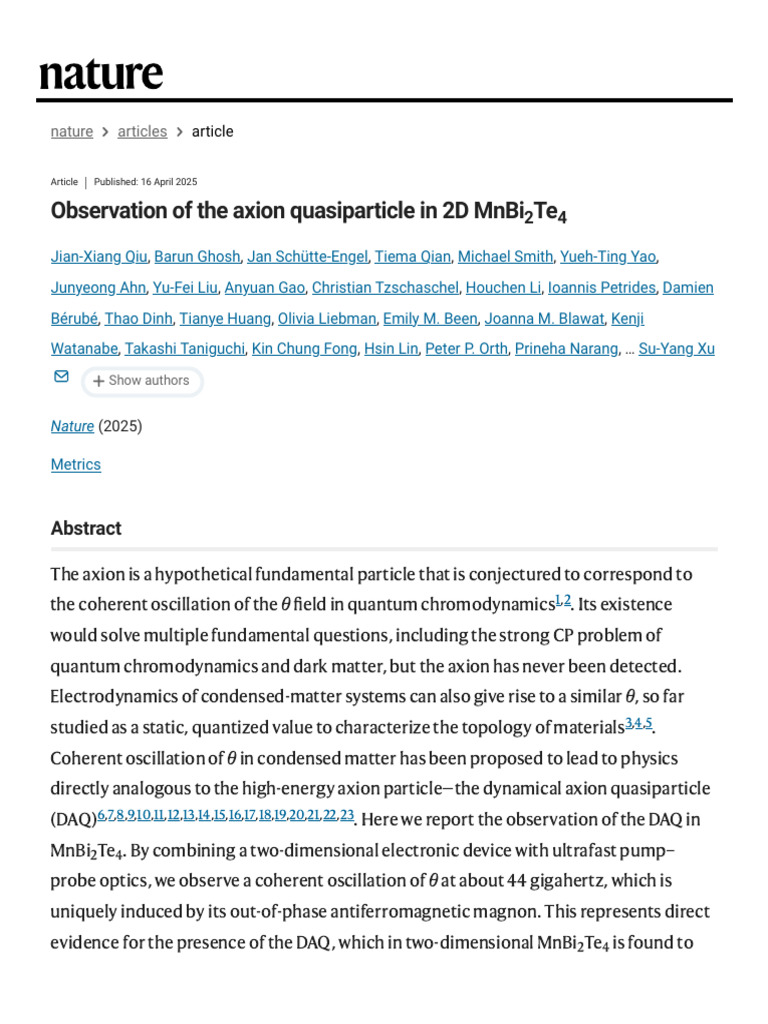 Observation of The Axion Quasiparticle in 2D MnBi2Te4 - Nature | PDF ...