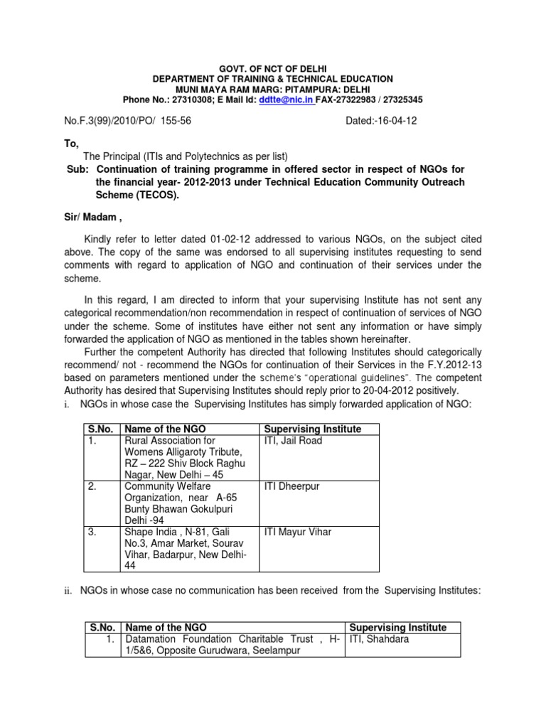 NGO Training Program Continuation Notice | PDF