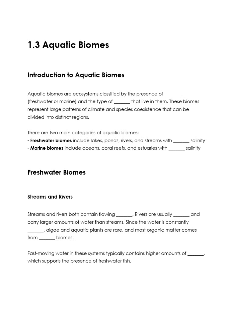 Overview of Aquatic Biomes | PDF | Aquatic Ecosystem | Coast