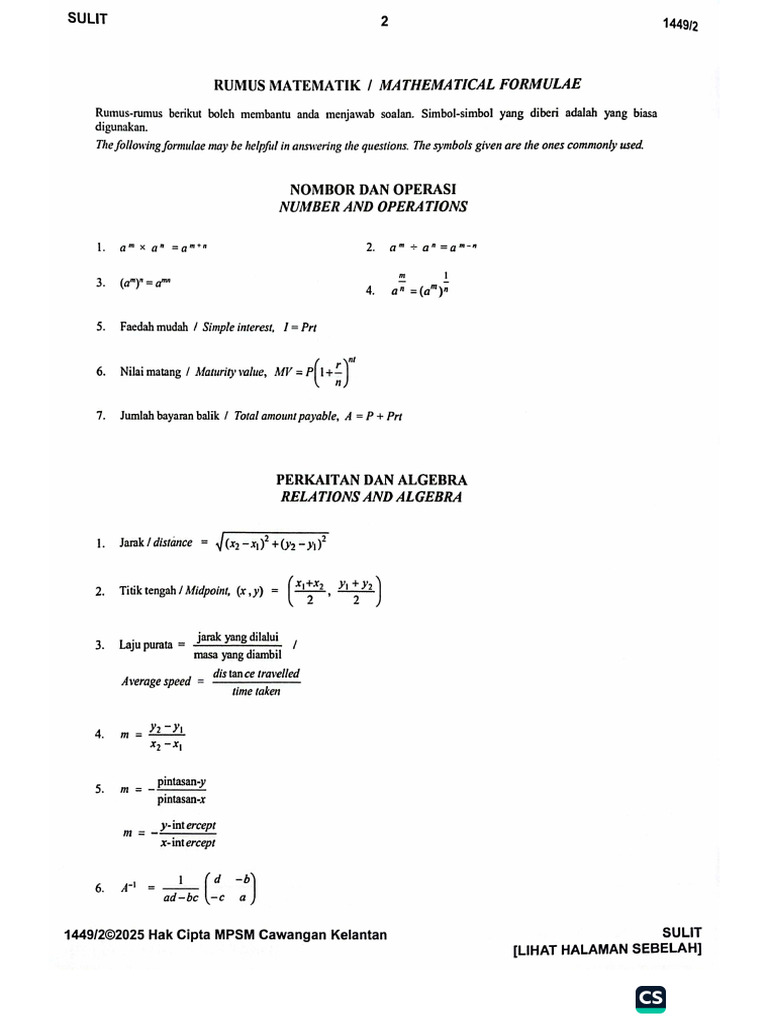 Rumus Matematik Kertas 2 | PDF