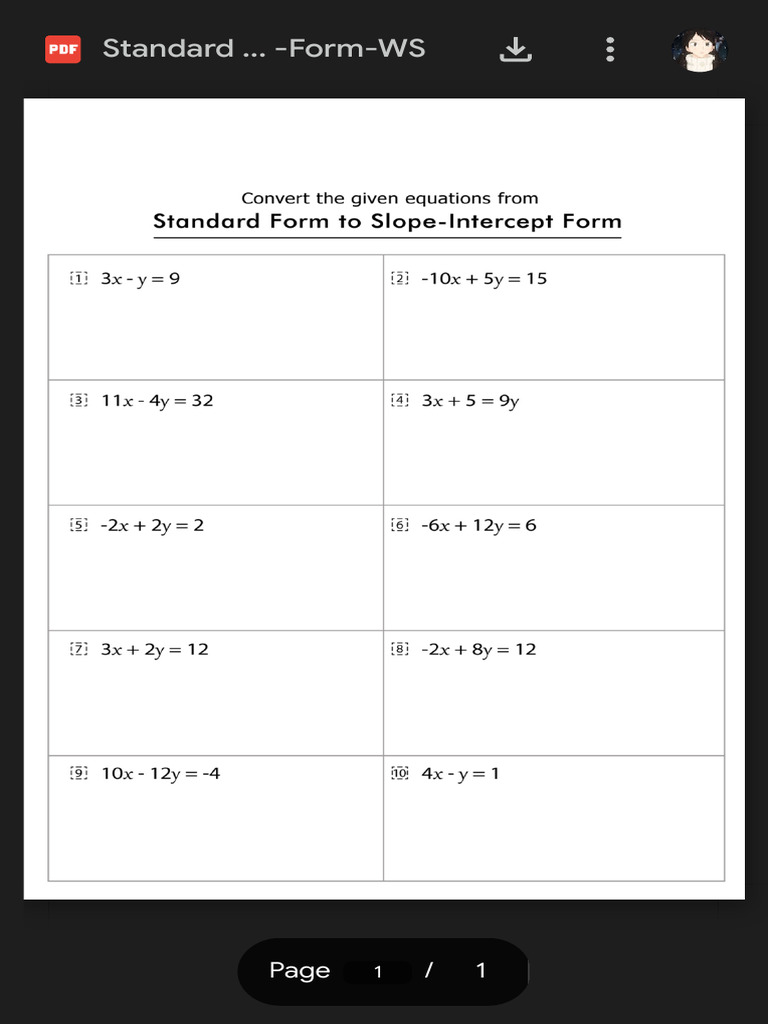 Standard Form To Slope Intercept Form WS Google Drive | PDF