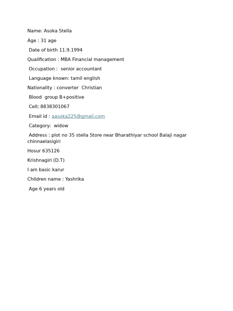 Stella Bio Data | PDF