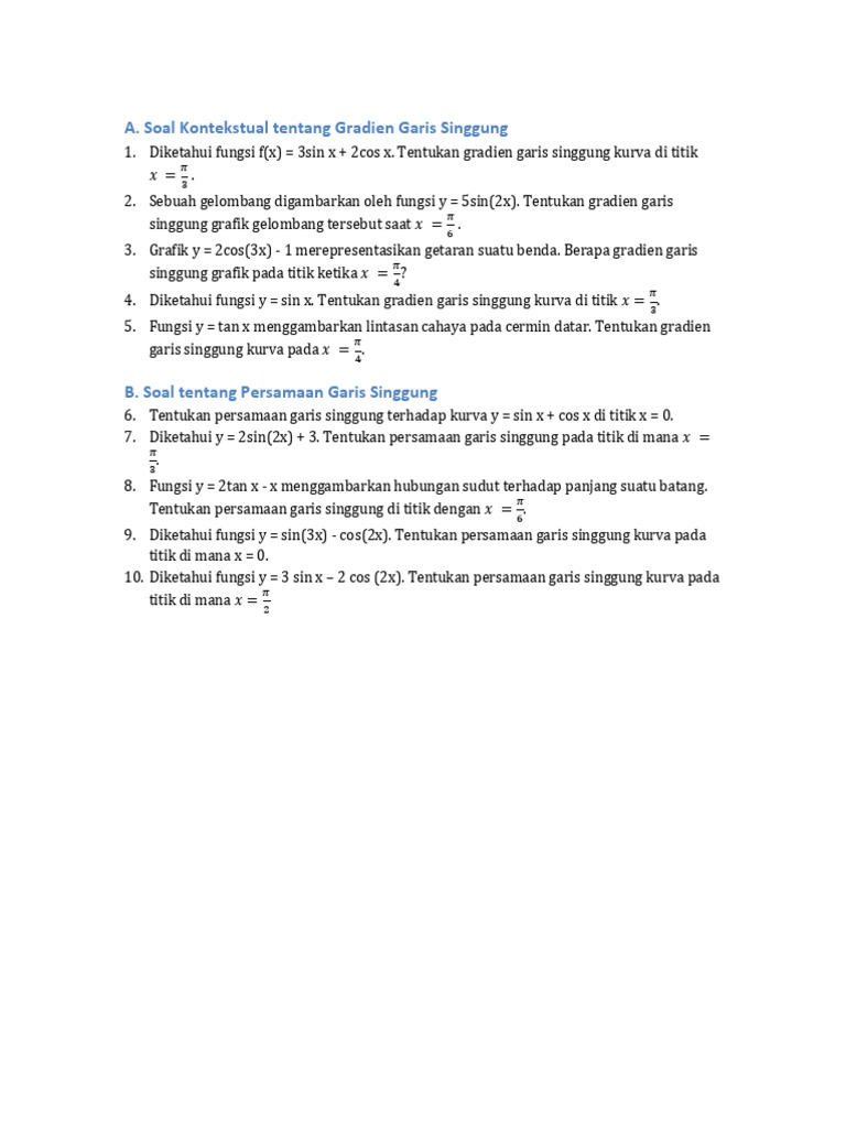 Soal Turunan Trigonometri Gradien Dan Garis Singgung | PDF