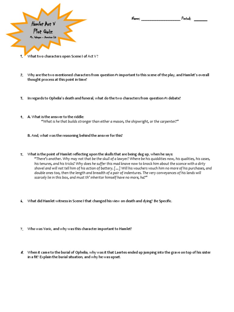Hamlet Act V Study Guide | PDF | Hamlet | Shakespearean Characters