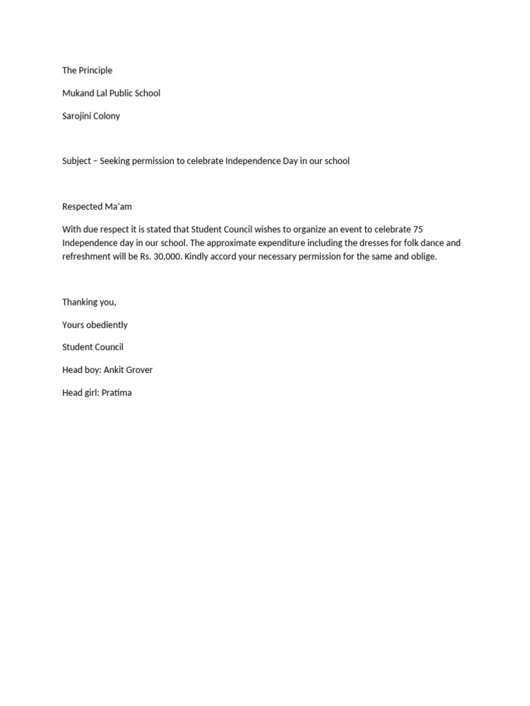 Independence Day Permission Letter | PDF