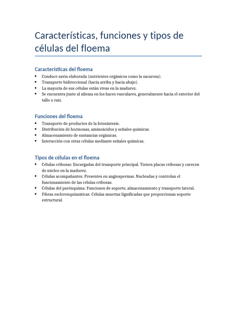 Floema Caracteristicas Funciones | PDF