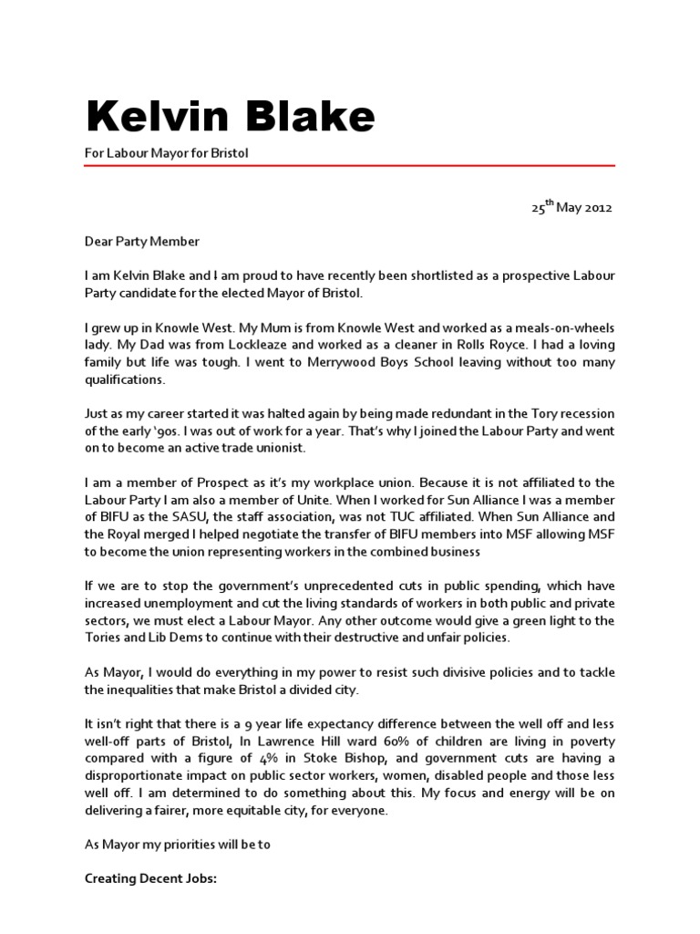 Union Letter | PDF | Labour Party (Uk) | Conservative Party (Uk)