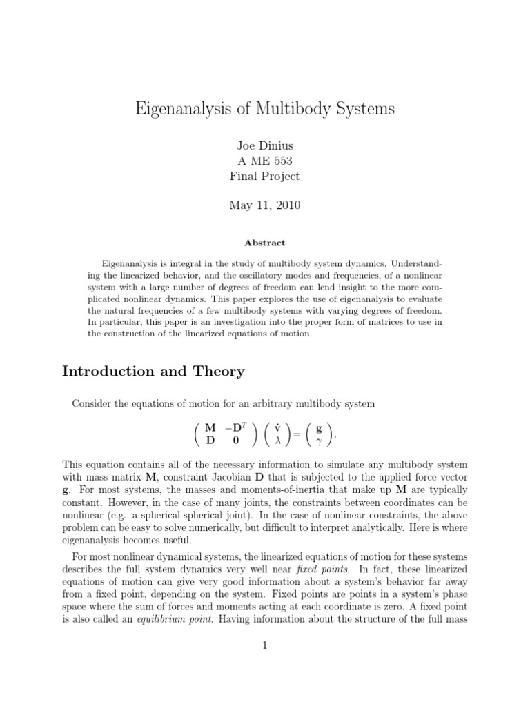 Dinius Project Paper | PDF | Eigenvalues And Eigenvectors | Applied Mathematics