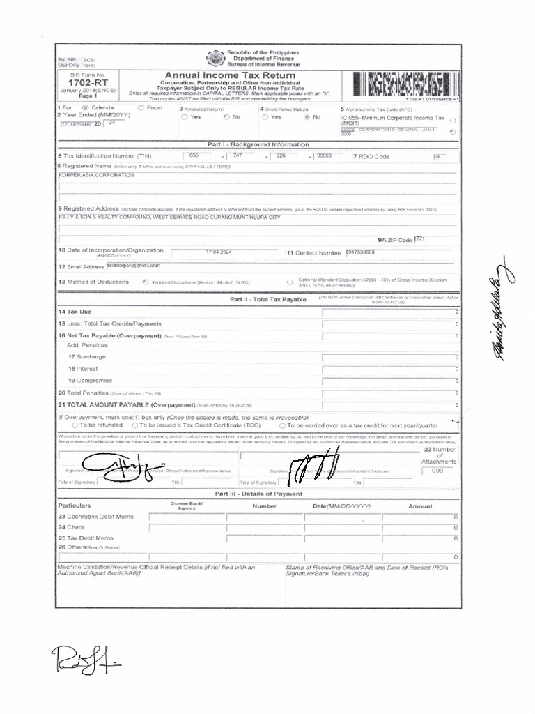 Itr Afs 2024 Korper Asia Corporation | PDF