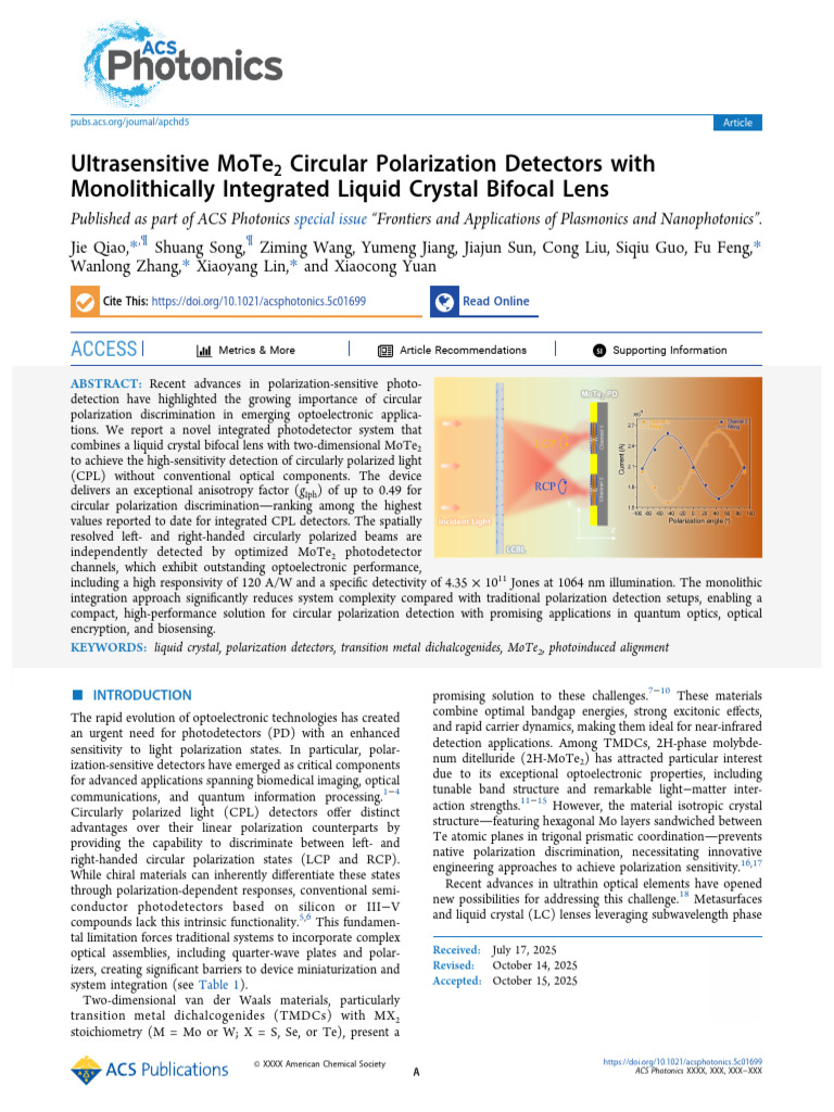 Ultrasensitive Mote2 Circular Polarization Detectors With ...