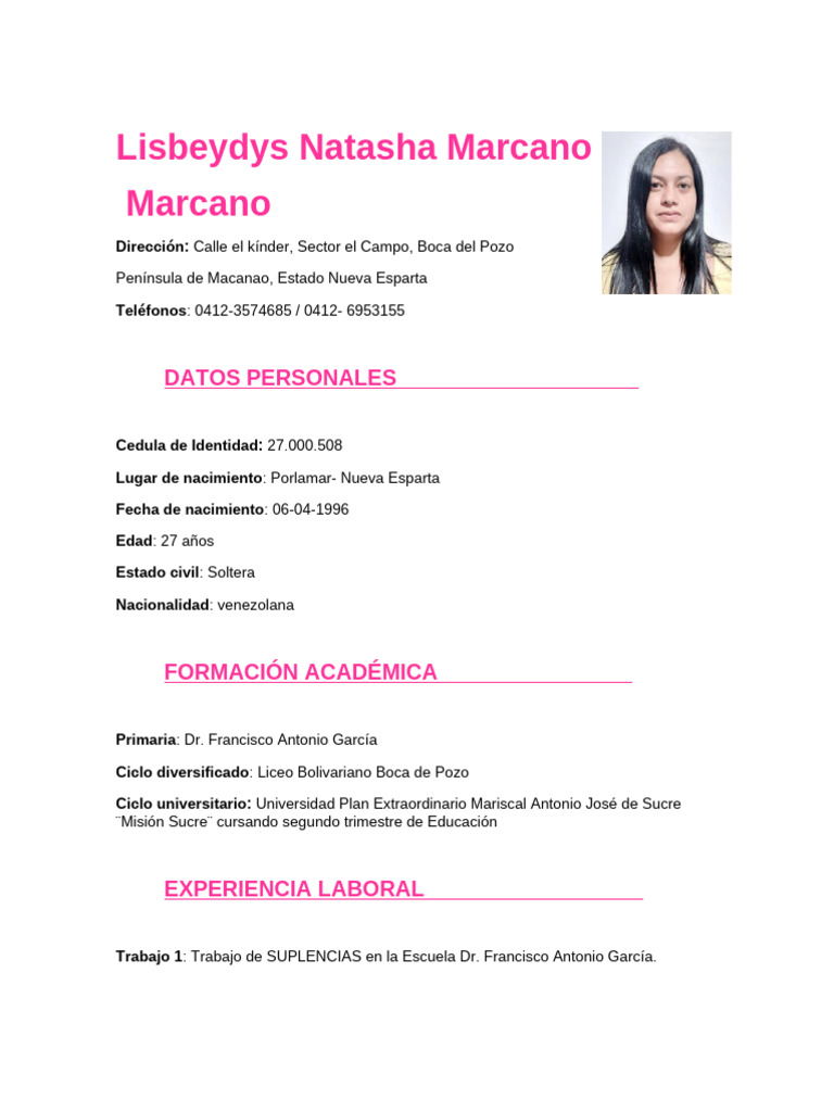 Lisbeydys Natasha Marcano Marcano. | PDF
