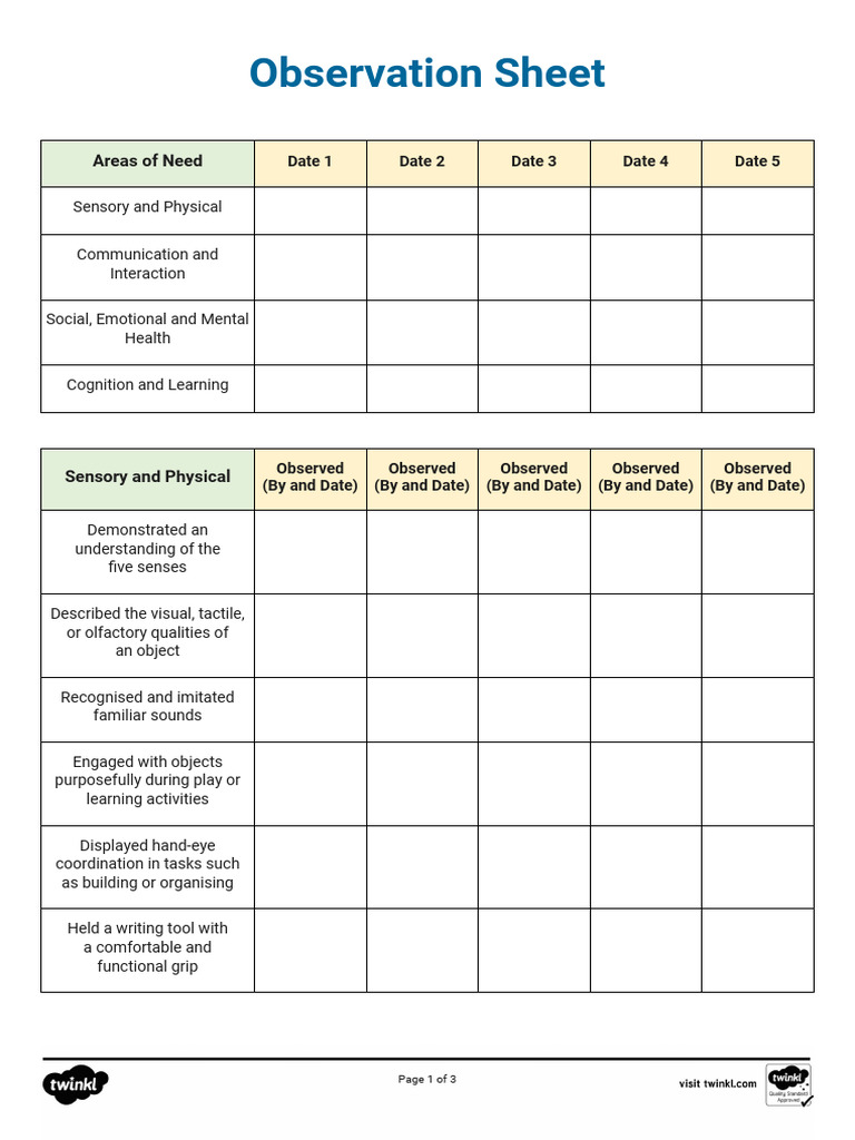 Child Development Observation Sheet | PDF | Learning | Communication