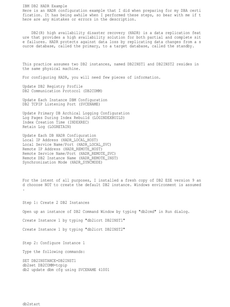 Hadr Config Db2 | PDF | Backup | Databases