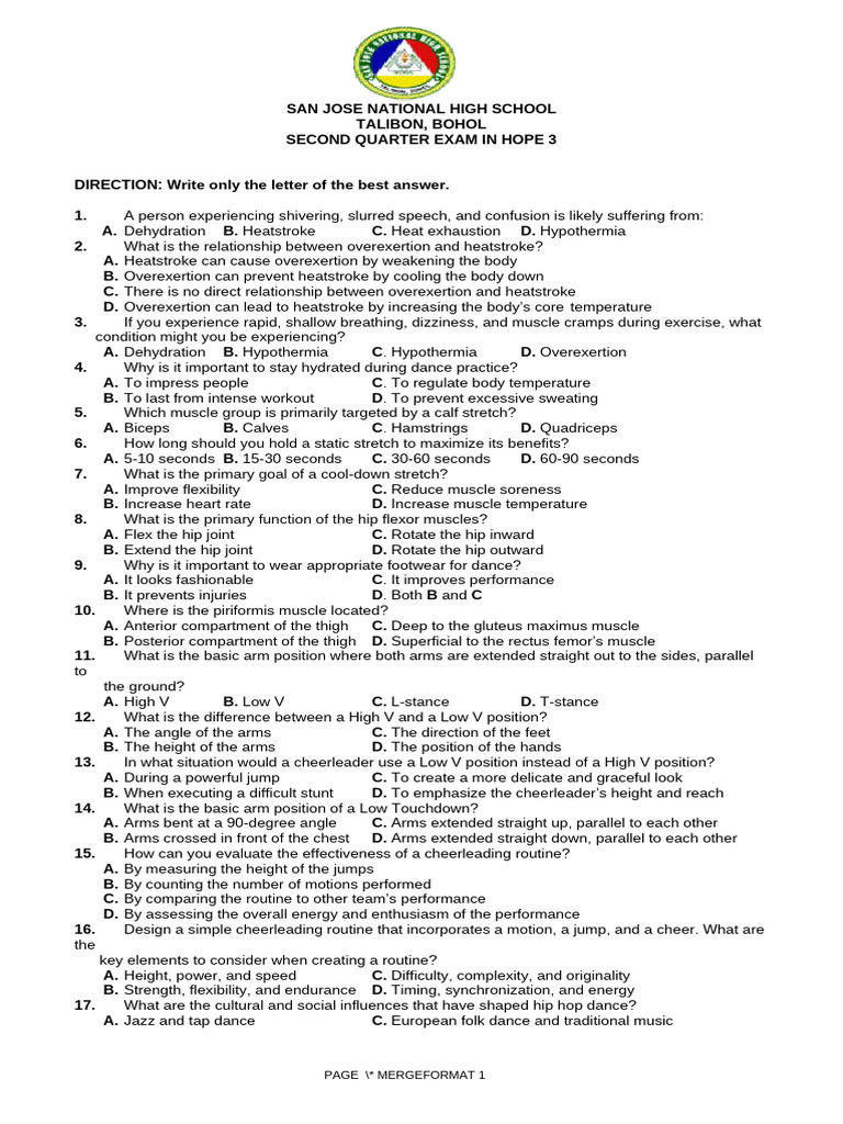 Hope g12 q2 Questionaire | PDF | Physical Fitness | Dances