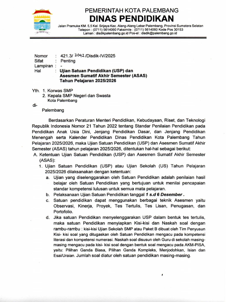 Surat Usp Dan Asas Tp 2025 2026 (1) | PDF
