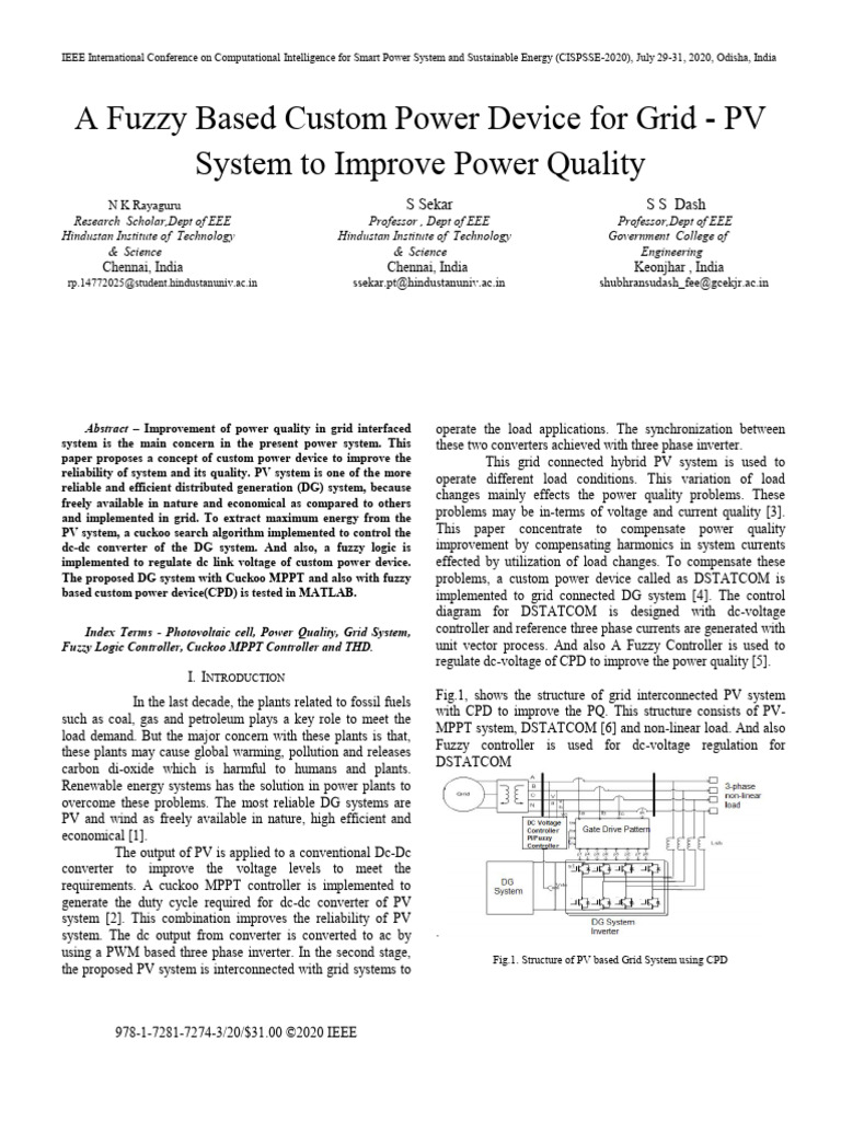 A Fuzzy Based Custom Power Device For Grid - PV 2020 | PDF ...