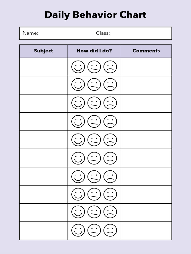 Daily Behavior Chart in Lilac and Monochromatic Simple Style | PDF