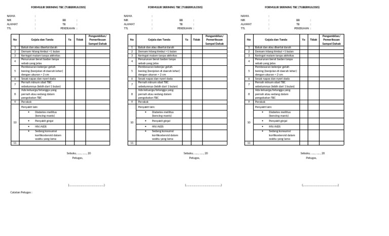 Formulir Skrining TBC Lengkap | PDF