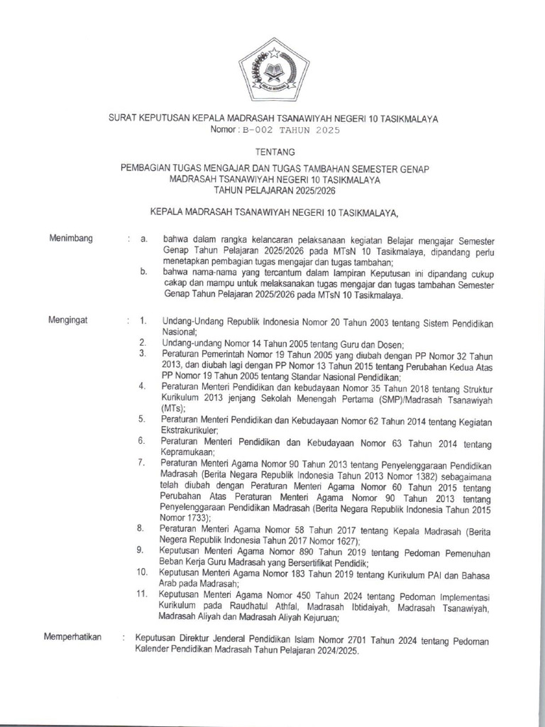 SK Pembagian Tugas Ganjil 20252026-Halaman-1 | PDF