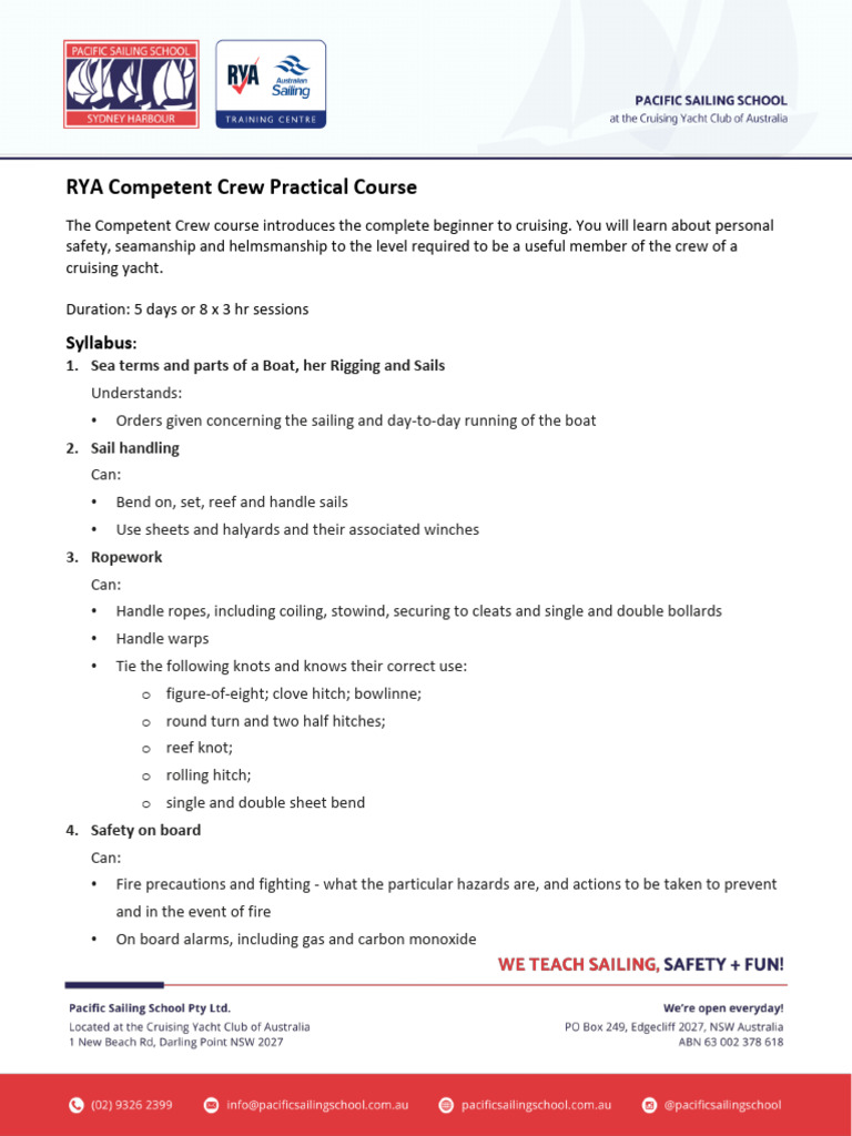 RYA Sailing Courses Overview and Syllabus | PDF | Water Transport ...