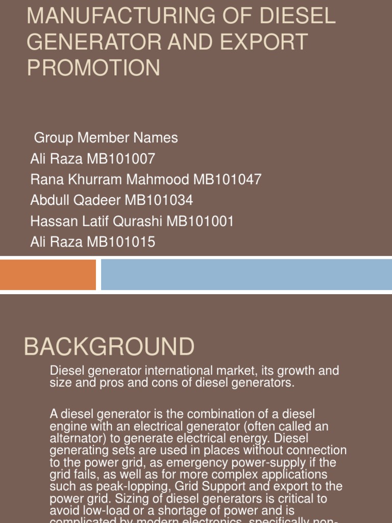 Diesel Generator Manufacturing & Export Plan | PDF | Diesel Engine ...