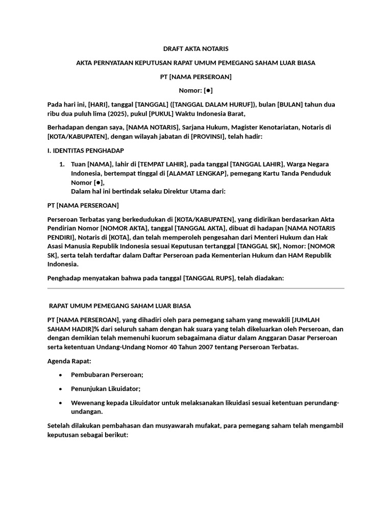 Keputusan RUPS Pembubaran PT [NAMA] | PDF