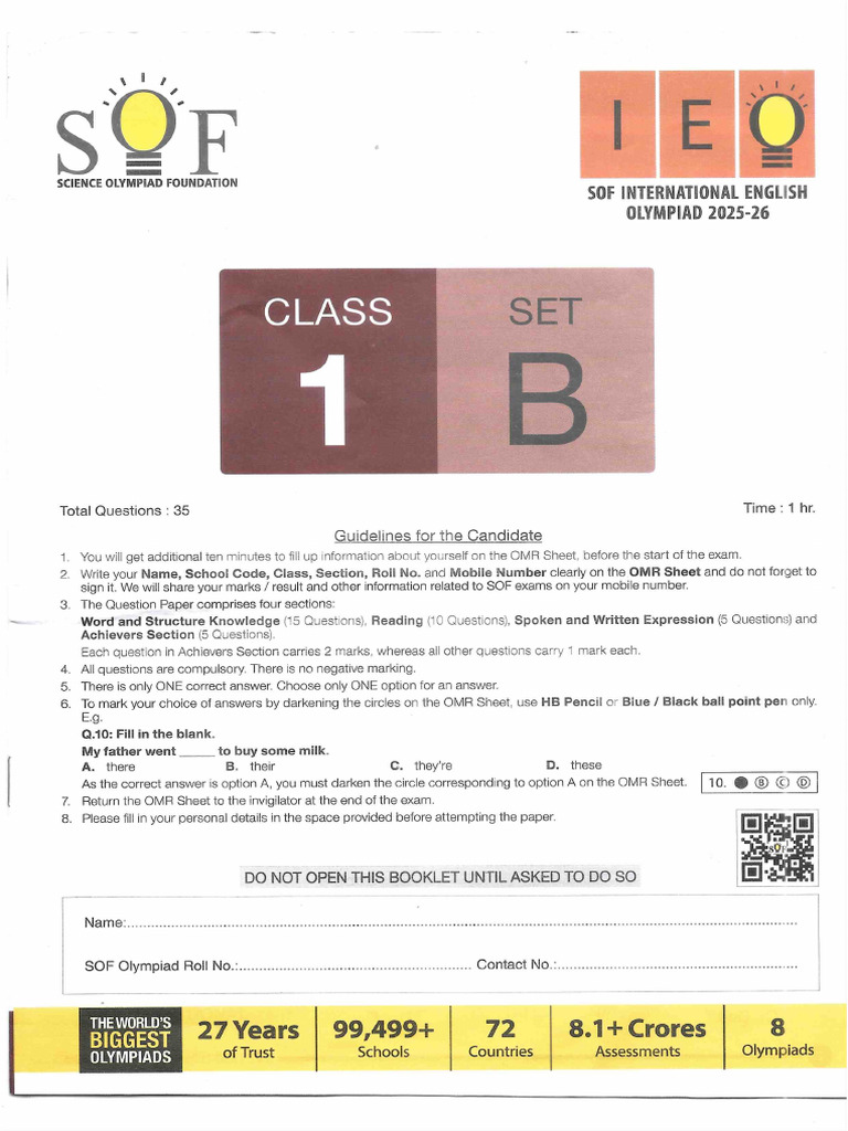 IEO Class1 2025-26 SetB | PDF