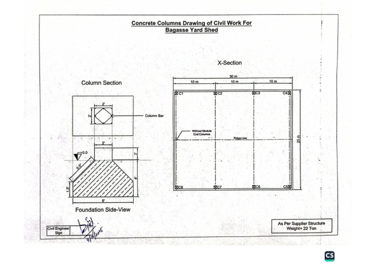 Bagasse Yard Shed Civil Drawing | PDF