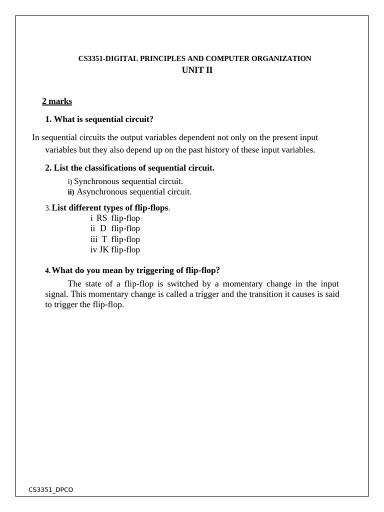 III - CSE - CS3351 - DPCO - QB - Unit 2 | PDF | Electronic Design ...
