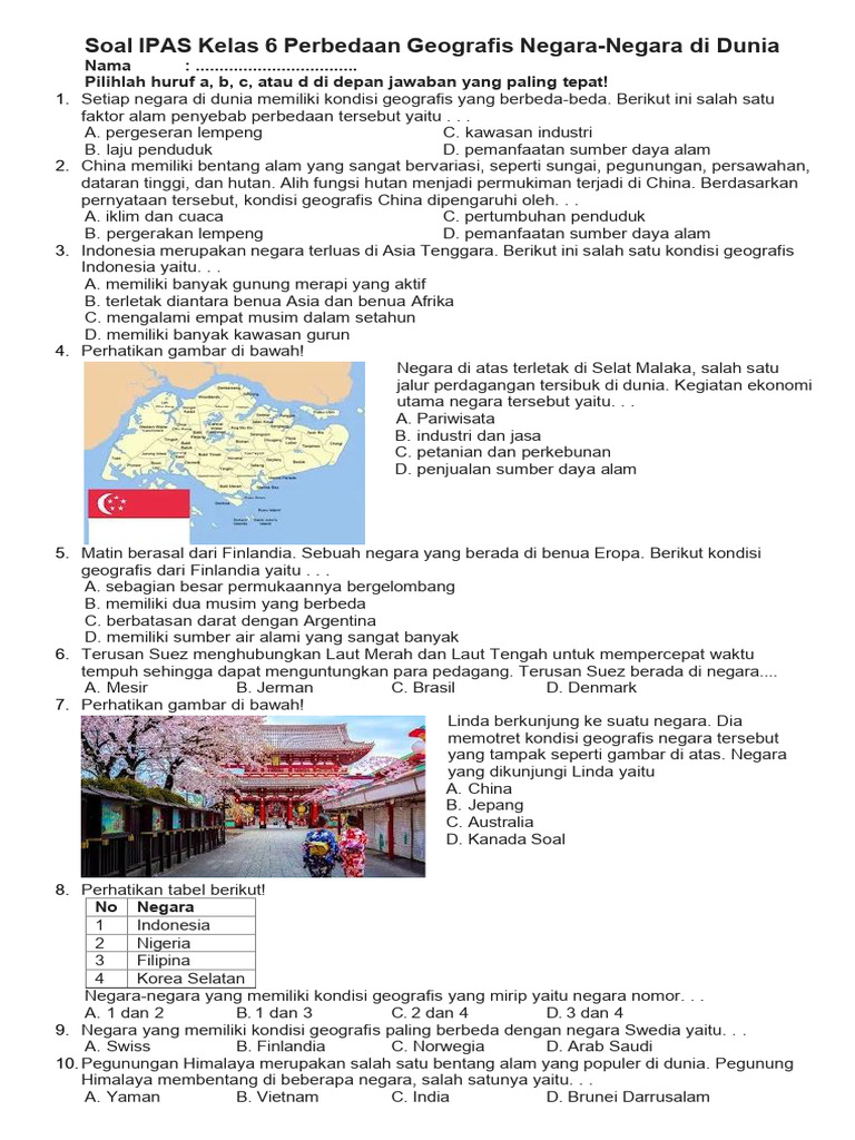 Soal IPAS: Geografi Negara Dunia | PDF