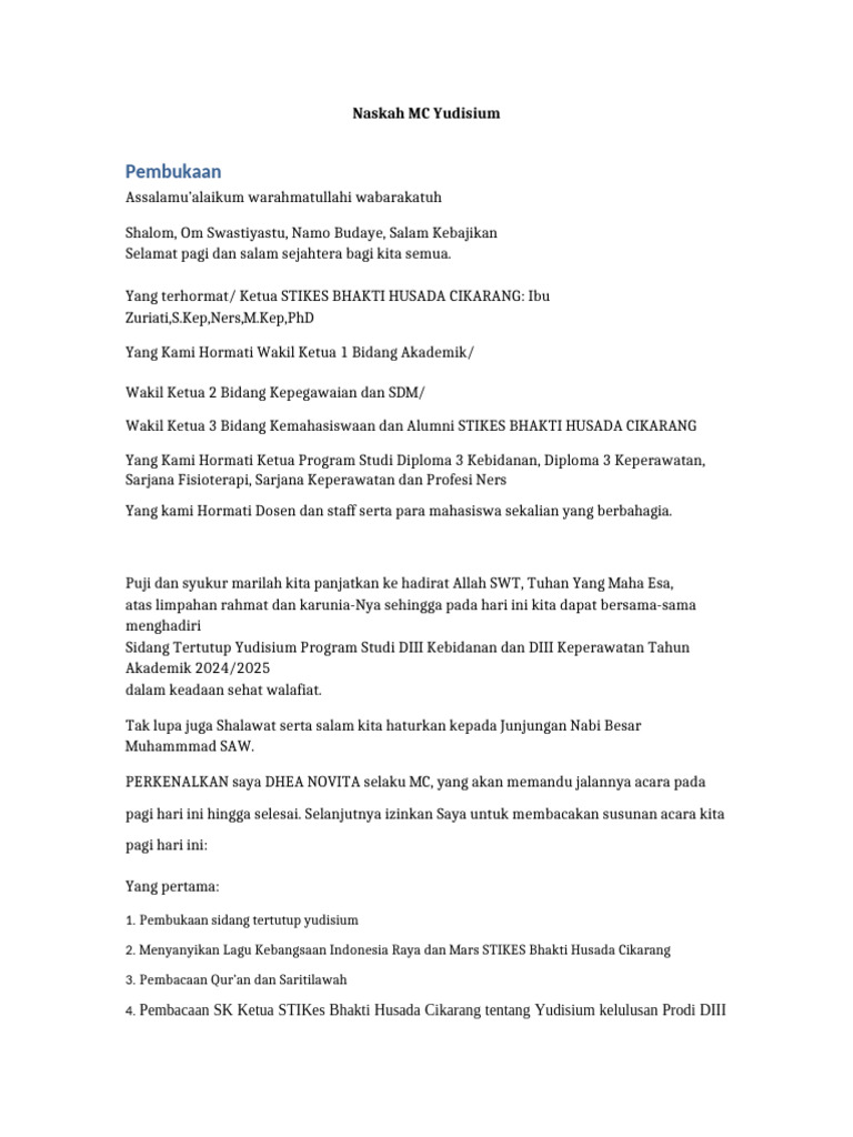 Naskah MC Yudisium | PDF