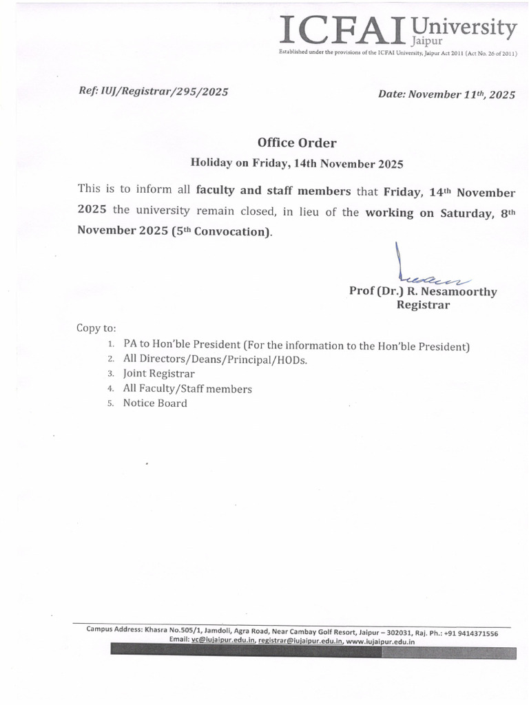 Office Order For 14th November, 2025 | PDF